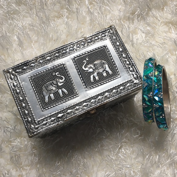 Desi Wear | Jewelry | 2 Piece Blue Silver Indian Bangle Set | Poshmark